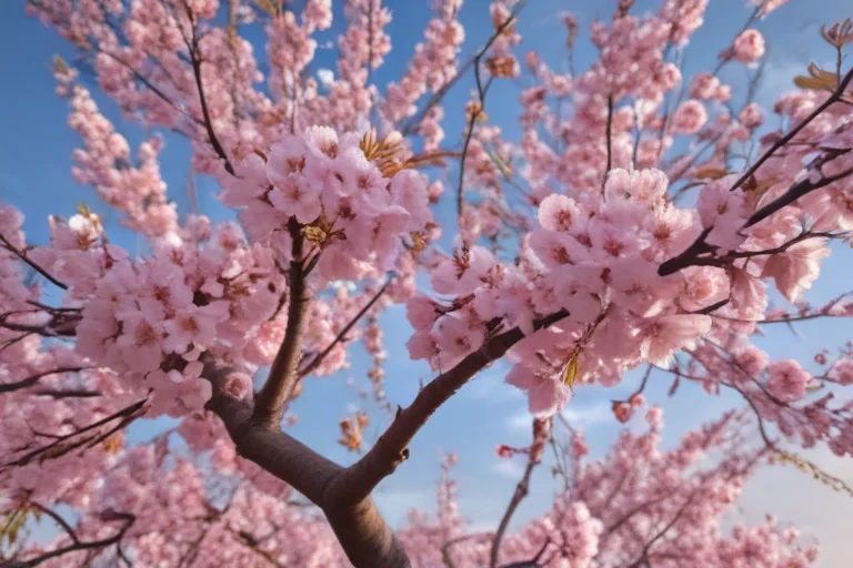 Beautiful Cherry Blossom Tree in Full Bloom Under Bright Blue Sky