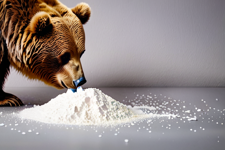 bear snorting a line of cocaine