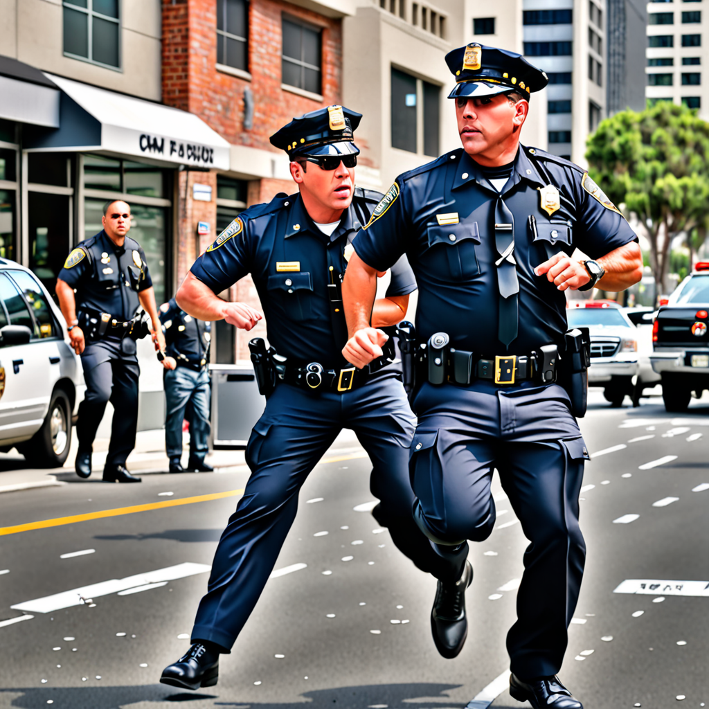 LAPD Cop chasing a suspect, cartoon style,