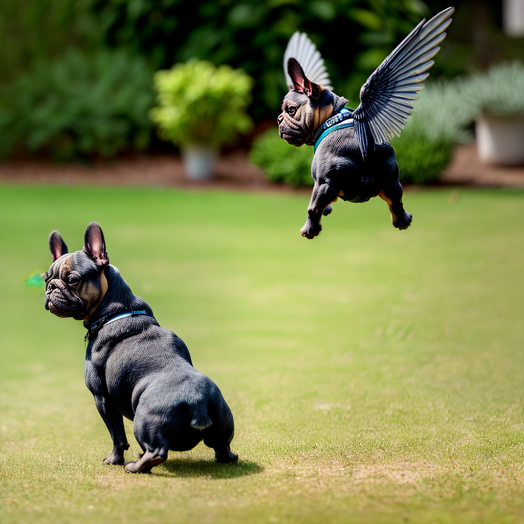 A FRENCHIE WITH WINGS FIES AROUND THE BACK YARD