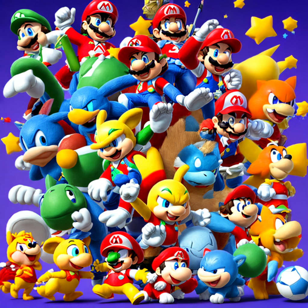 All the various nintendo characters standing around each other with ...