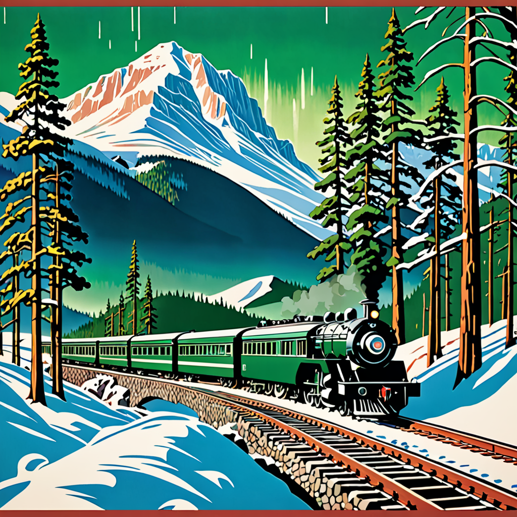 art deco streamline railway corporation poster steam train with ...