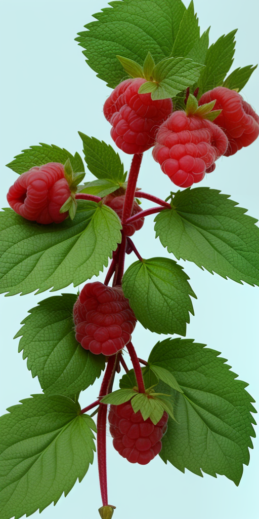 A Vibrant Cluster of Fresh Raspberries Surrounded by Lush Green Leaves.