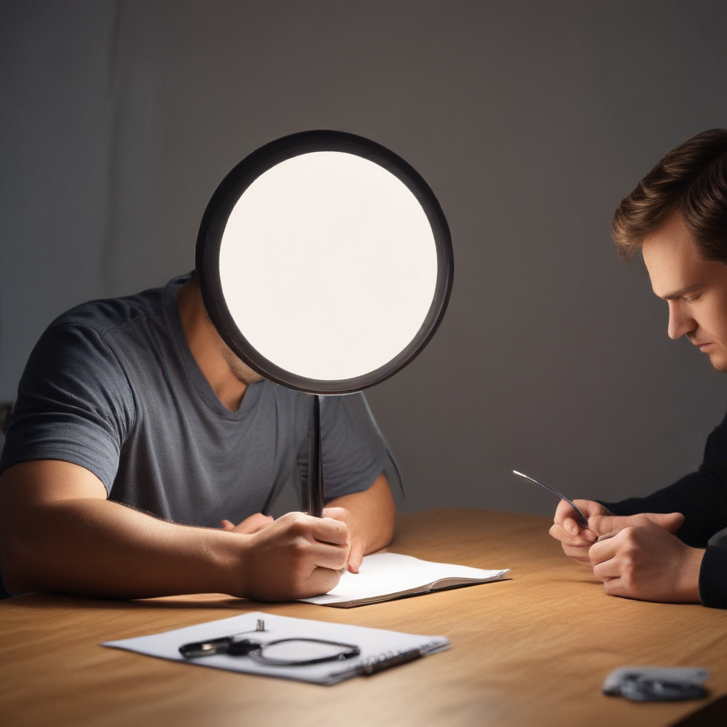 create a picture men holding a LED round light in his lighting on files ...