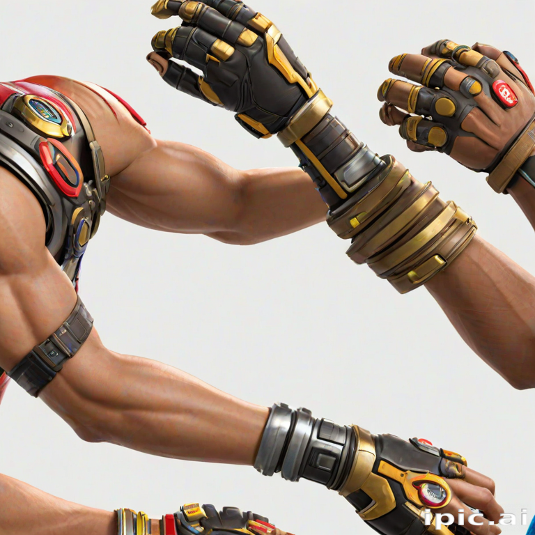 Dynamic Close-Up of Powerful Arms Wearing Futuristic High-Tech Gauntlets