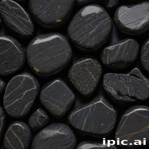 Collection of Polished Black Stones with Various Textures and Shapes