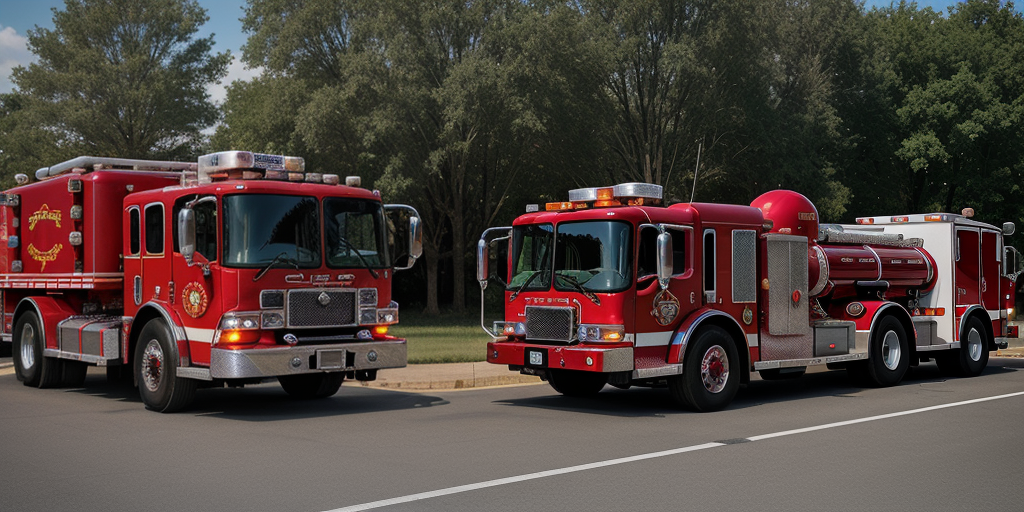 Two Bright Red Fire Trucks Parked Alongside Each Other on a Street