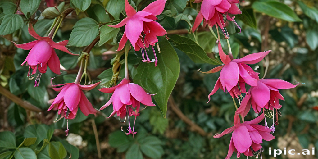 Vibrant Pink Fuchsia Flowers Cascading Elegantly Against Lush Green Leaves