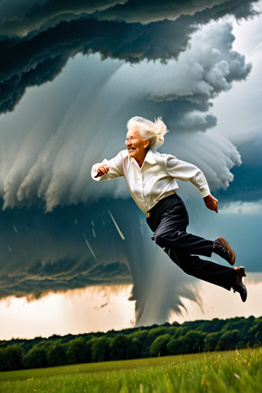 Strong Wind blowing and carrying away elderly people into the sky like ...