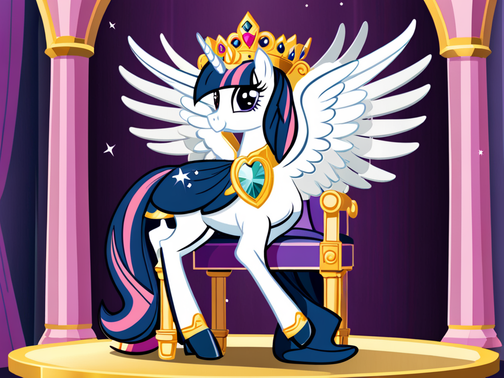 mlp pony alicorn twilight sparkel princess siting on the throne