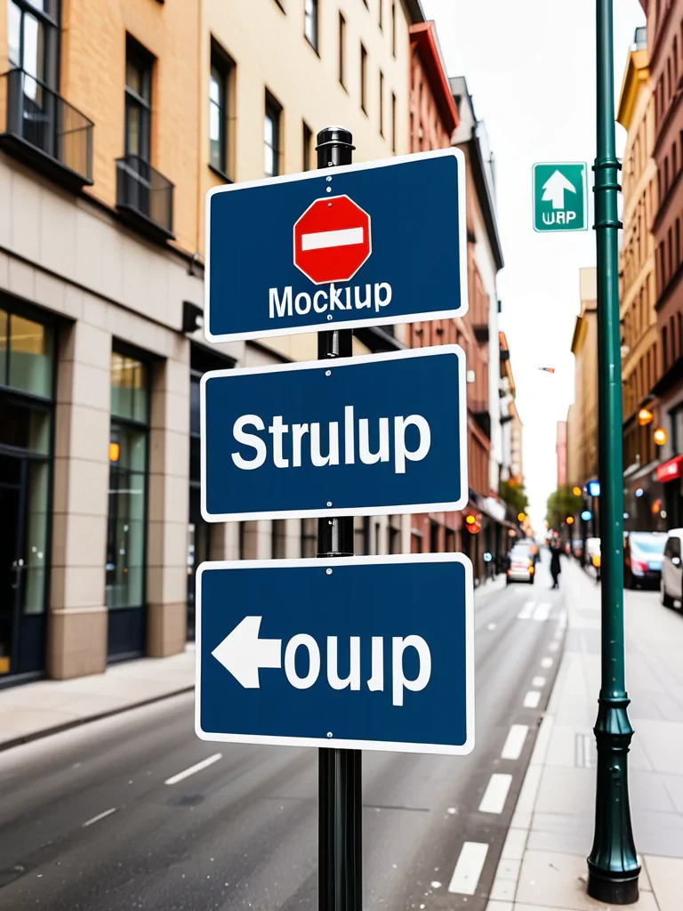 City Street Signage Featuring Mockup and Directional Indicators for Strulup