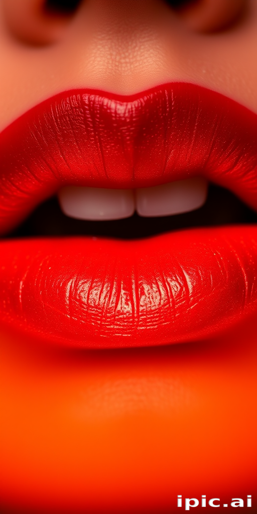 Close-Up of Glossy Red Lips Highlighting Vibrant Color and Texture