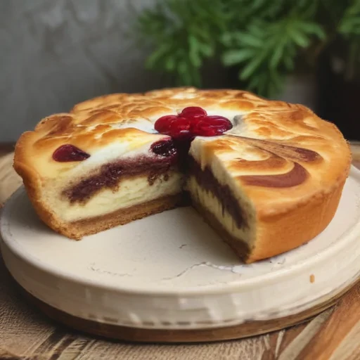 Deliciously Baked Cheesecake with Cherry Topping and Swirled Chocolate ...