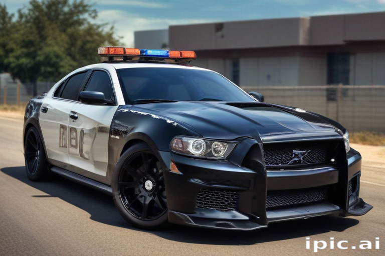 High-Performance Police Car with Distinctive Black and White Design on Road