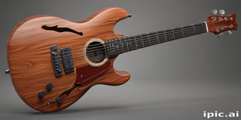 Stunning Wooden Electric Guitar with Unique Curved Design and Features