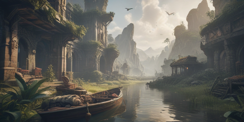 Create an image of a virtual gaming world or landscape that captures ...