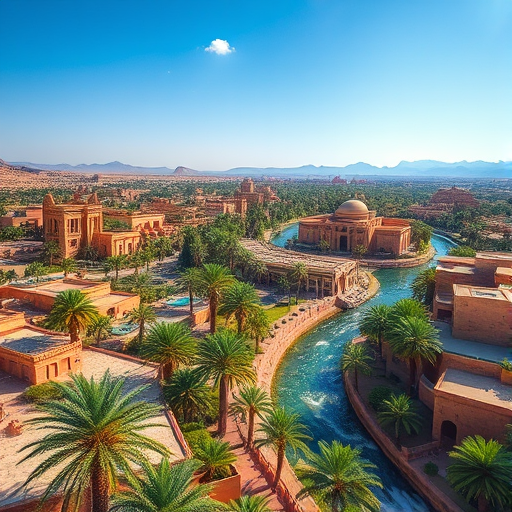 Create a high-resolution aerial view of a vibrant ancient Egyptian city ...