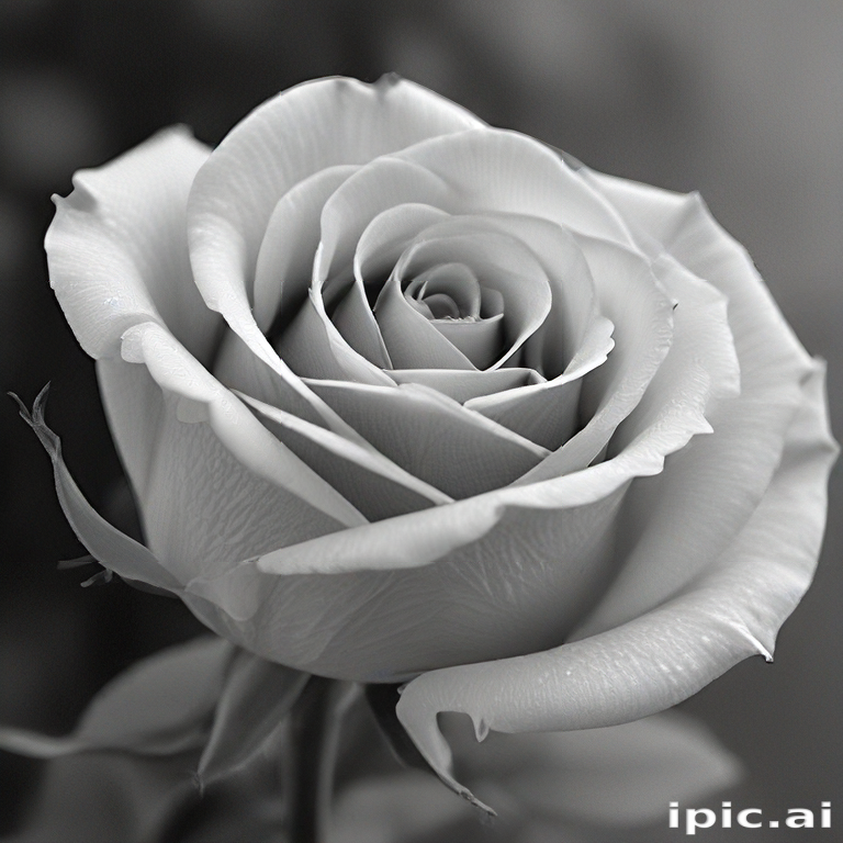 A Beautiful Monochrome Close-Up of a Delicate Rose Blossom in Bloom.