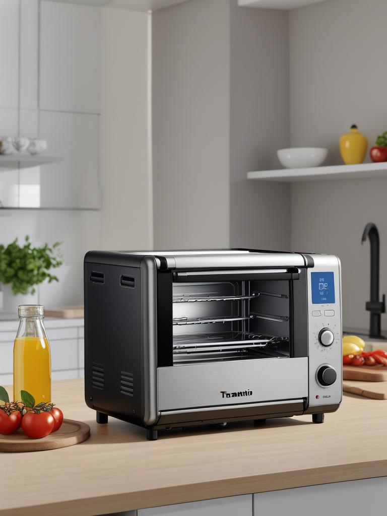 Modern Kitchen Scene Featuring a Sleek Toaster Oven on a Countertop