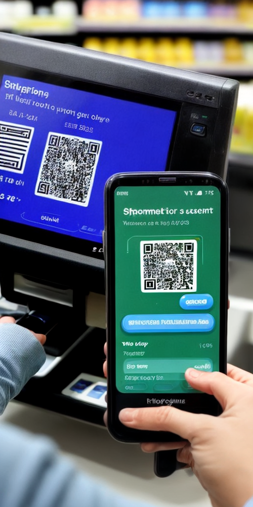 at a supermarket a customer is using a self scan till to buy wine make ...