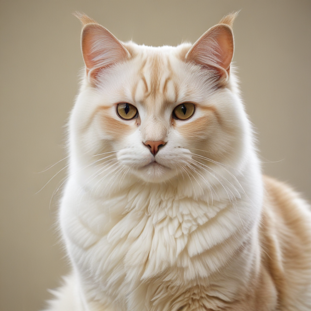 A Majestic Cream-Colored Cat with Striking Eyes and Fluffy Fur.
