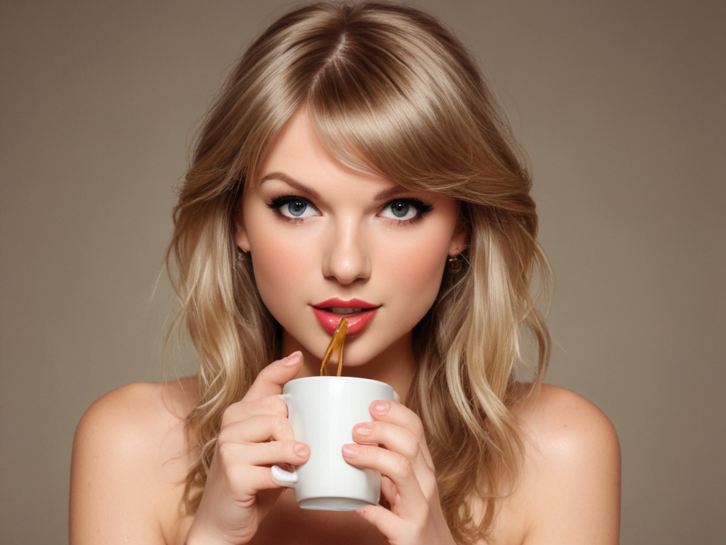Cartoon Taylor swift drinking coffee