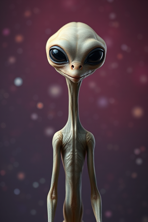 Create a hyper-realistic image of a tall, slender alien creature with ...