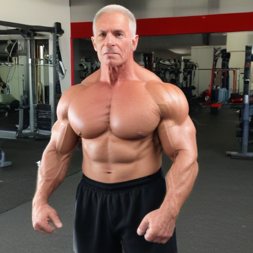 Old man bodybuilder very huge muscles ripped abs large pecs