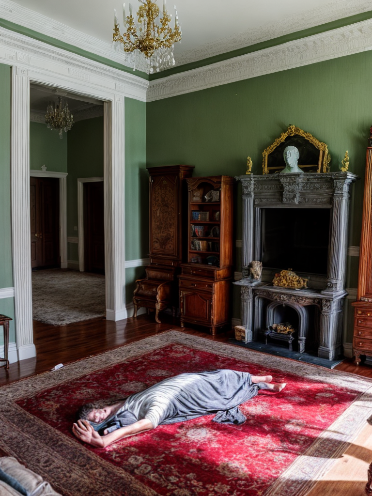 mansion, living room, dead body,