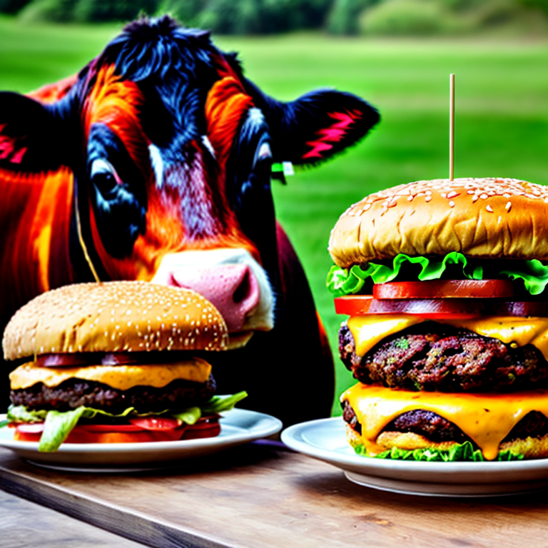 cow eating burger