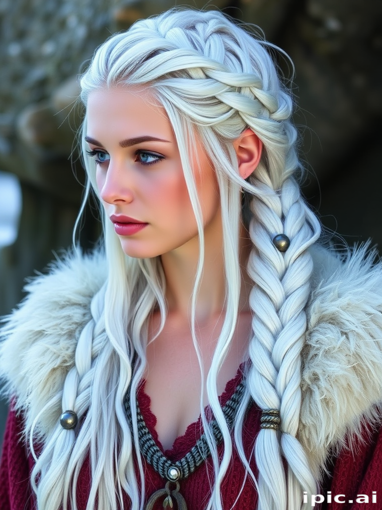Enchanting Portrait of a Young Woman with Stunning Braided Silver Hair