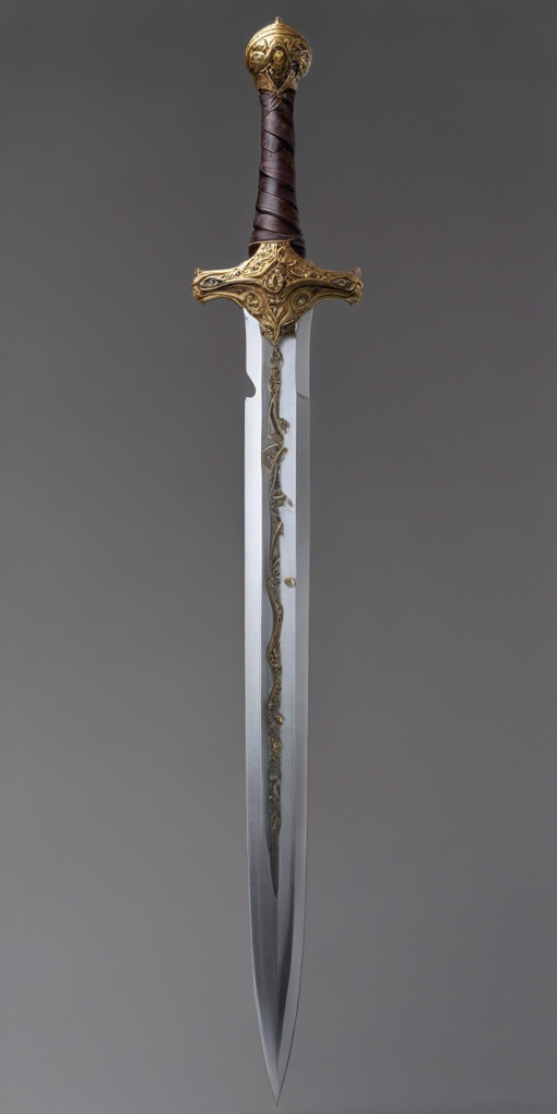 An Exquisite Ornate Sword with Intricate Designs and a Regal Hilt