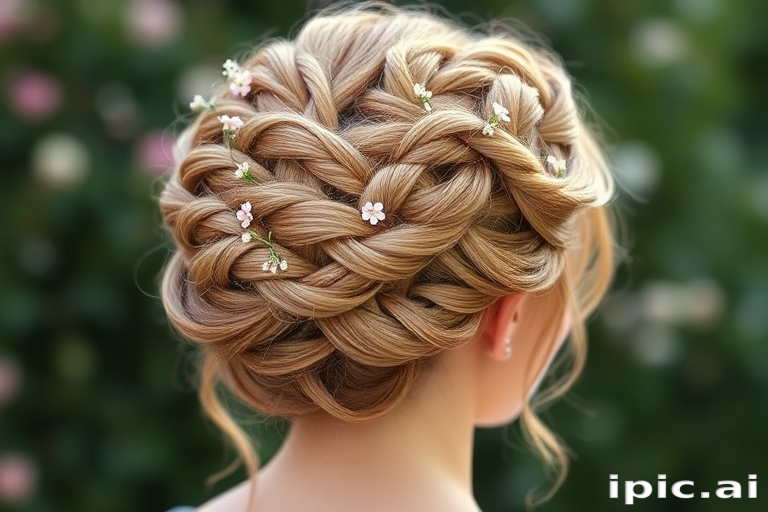 Elegant Braided Updo with Delicate Flowers for a Stunning Look
