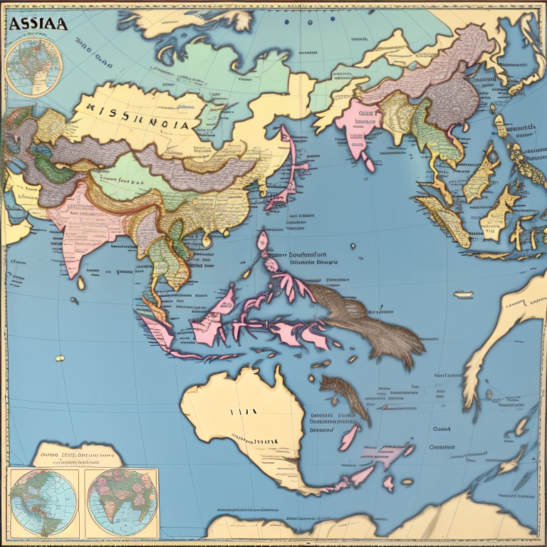 Detailed Historical Map of Asia, Highlighting Regions and Geographic ...