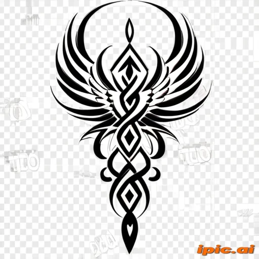 Intricate Black Tribal Phoenix Design with Elegant Wing and Spiral Elements