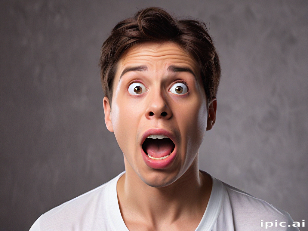 Astonished Young Man Expressing Extreme Surprise and Shock in Portrait.