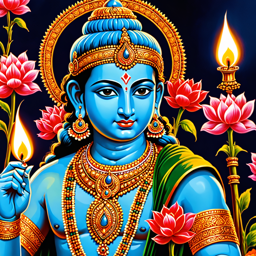 super sharp Close up of light blue skinned clean shaved Shri Rama, Fair ...
