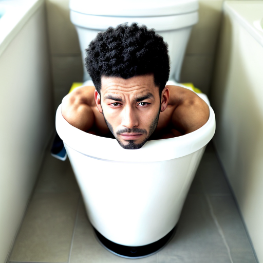 man head inside toilet sticking out
