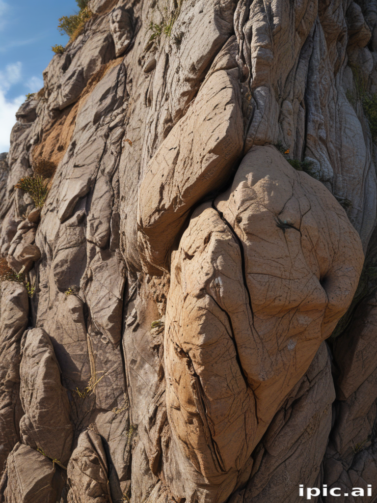 Intricate Patterns and Textures on a Weathered Rock Face in Nature