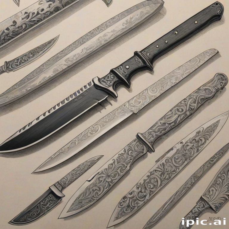 Intricately Designed Collection of Ornate Knives with Decorative Blades
