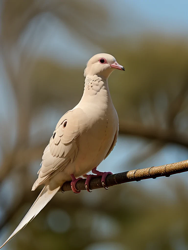 A Beautiful White Dove Perched Gracefully on a Branch Outdoors.
