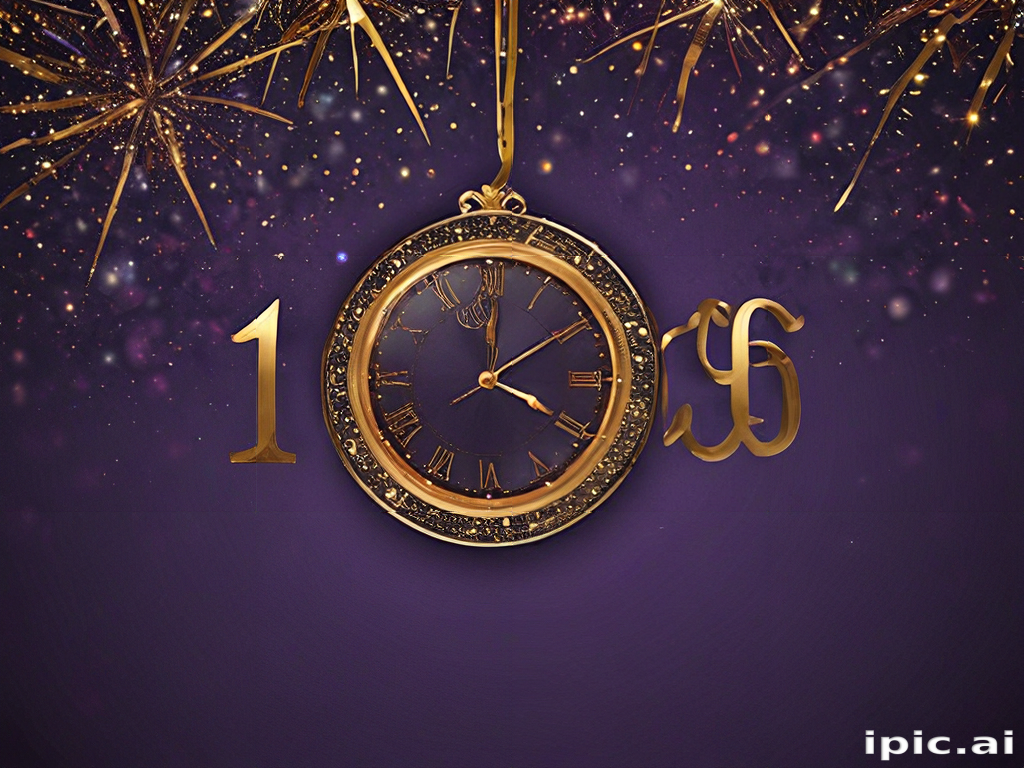 Elegant Clock Displaying Midnight on New Year's Eve Celebration Background