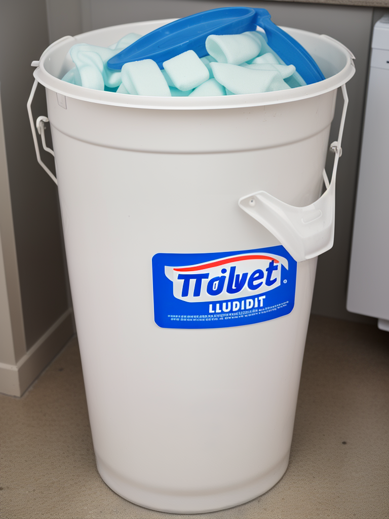 White Bucket Filled with Blue and Green Cleaning Foam Supplies