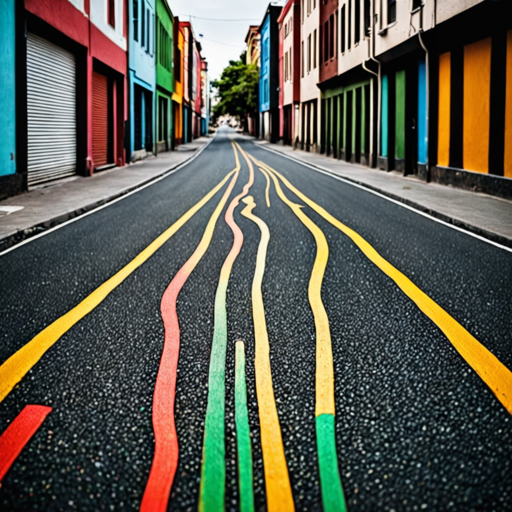 reggae colored road in a city with reggae flames