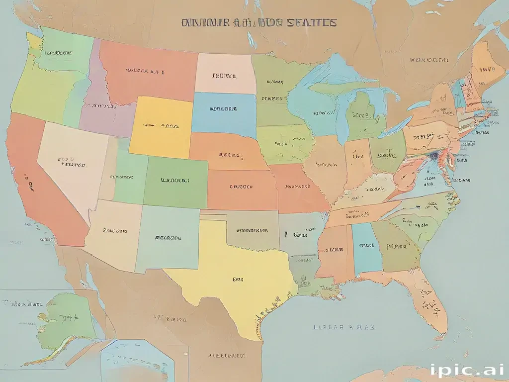 Colorful Map of the United States Highlighting State Boundaries and Names