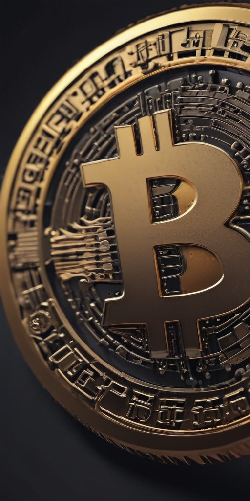 Close-Up of a Shiny Bitcoin Coin Illustrating Digital Currency Technology
