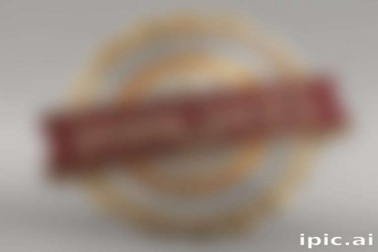 Stylized Badge Featuring a Circular Design with a Bold Red Ribbon