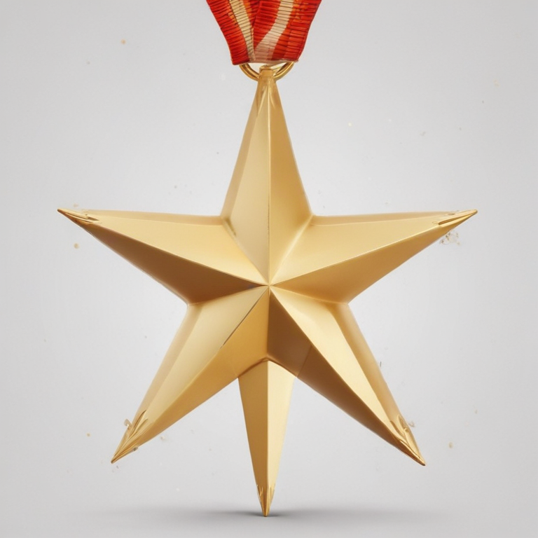 Shining Gold Star Medal Hanging from a Vibrant Red Ribbon