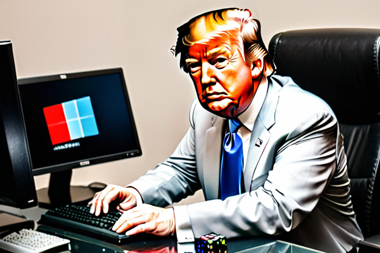 Donald Trump gaming on a high-tech gaming PC setup with the PC tower ...