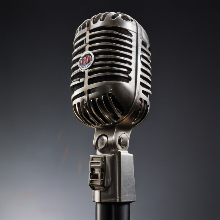 Classic Vintage Microphone Standing Tall Against a Dark Background